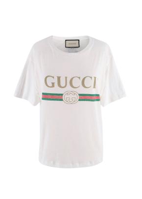 Gucci White Washed Logo Distressed Neckline T-Shirt | XXS | Hardly Ever ...