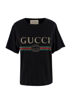 Gucci Black Washed Logo Distressed T-Shirt | XXS | Hardly Ever Worn It