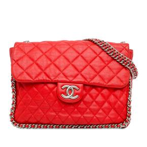 Chanel Red Maxi Washed Lambskin Chain Around Flap Bag | One Size ...