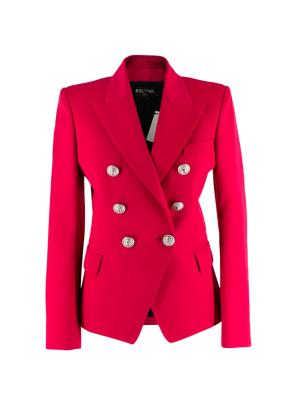 Balmain Raspberry Double Breasted Wool Blazer with Silver Button Detail ...