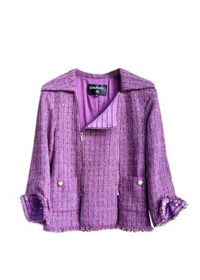 Chanel Purple Tweed Jacket with Faux Pearl Button Detail | S | Hardly ...