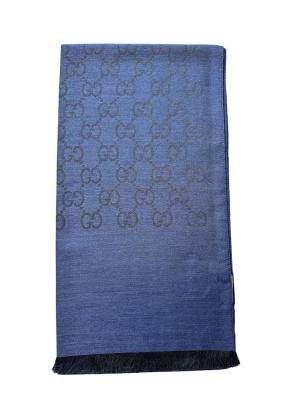 Gucci Blue Monogram Wool Blend Shawl | One Size | Hardly Ever Worn It