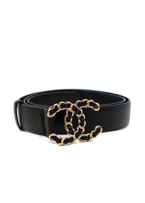 Chanel Black Lambskin CC Chain Detail Belt, size 90|36 | L | Hardly ...