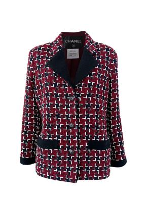 Chanel Red Single Breasted Boucle Tweed Blazer | M | Hardly Ever Worn It