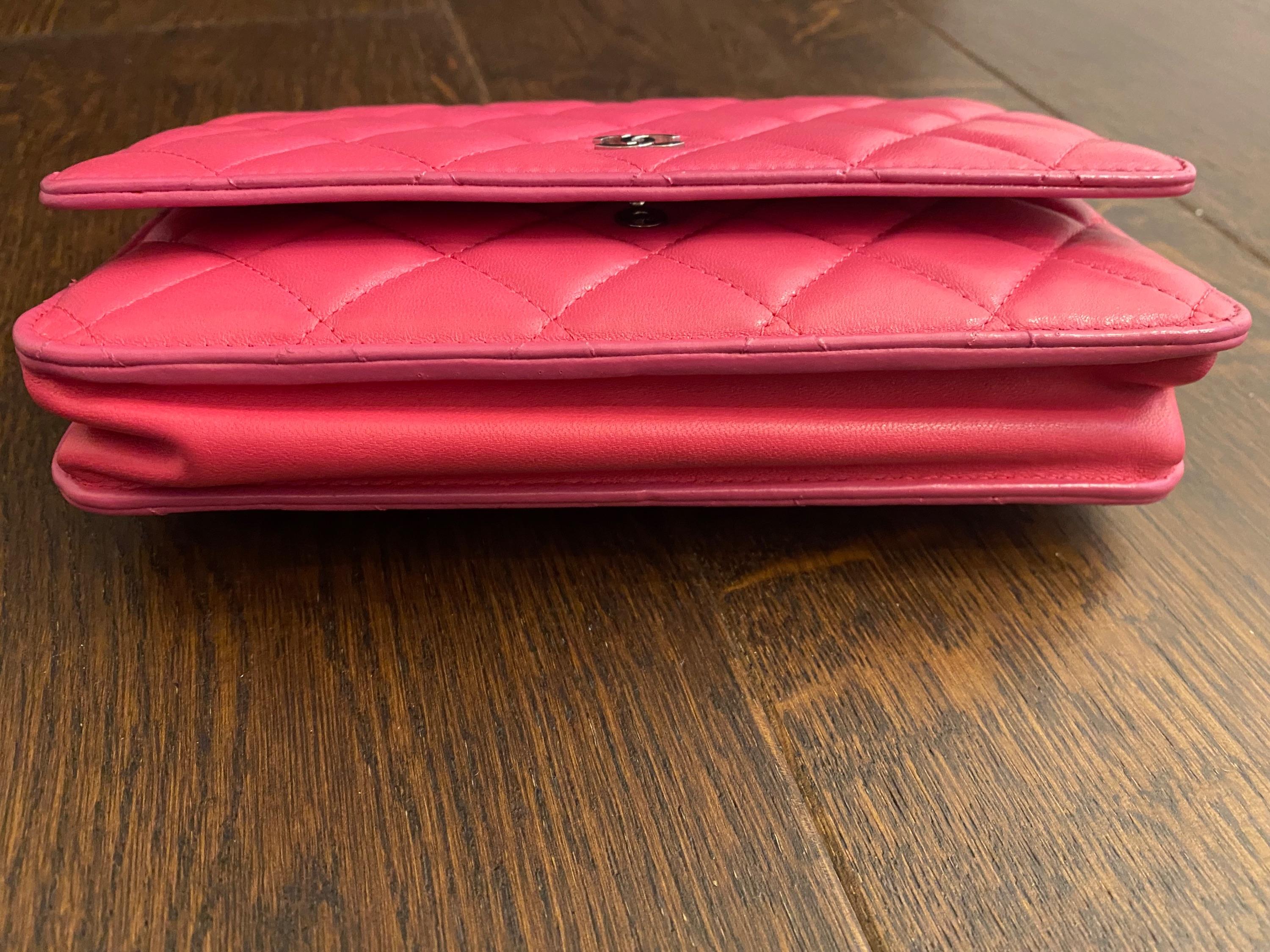 Chanel Hot Pink Lambskin Quilted Wallet On Chain | One Size | Hardly ...