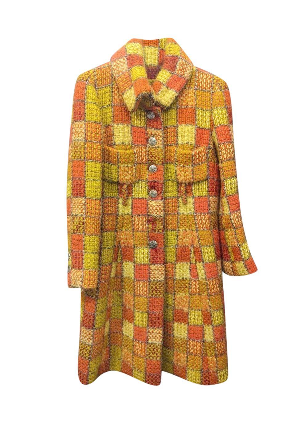 Chanel Yellow and Orange Tweed Longline Coat | Hardly Ever Worn It