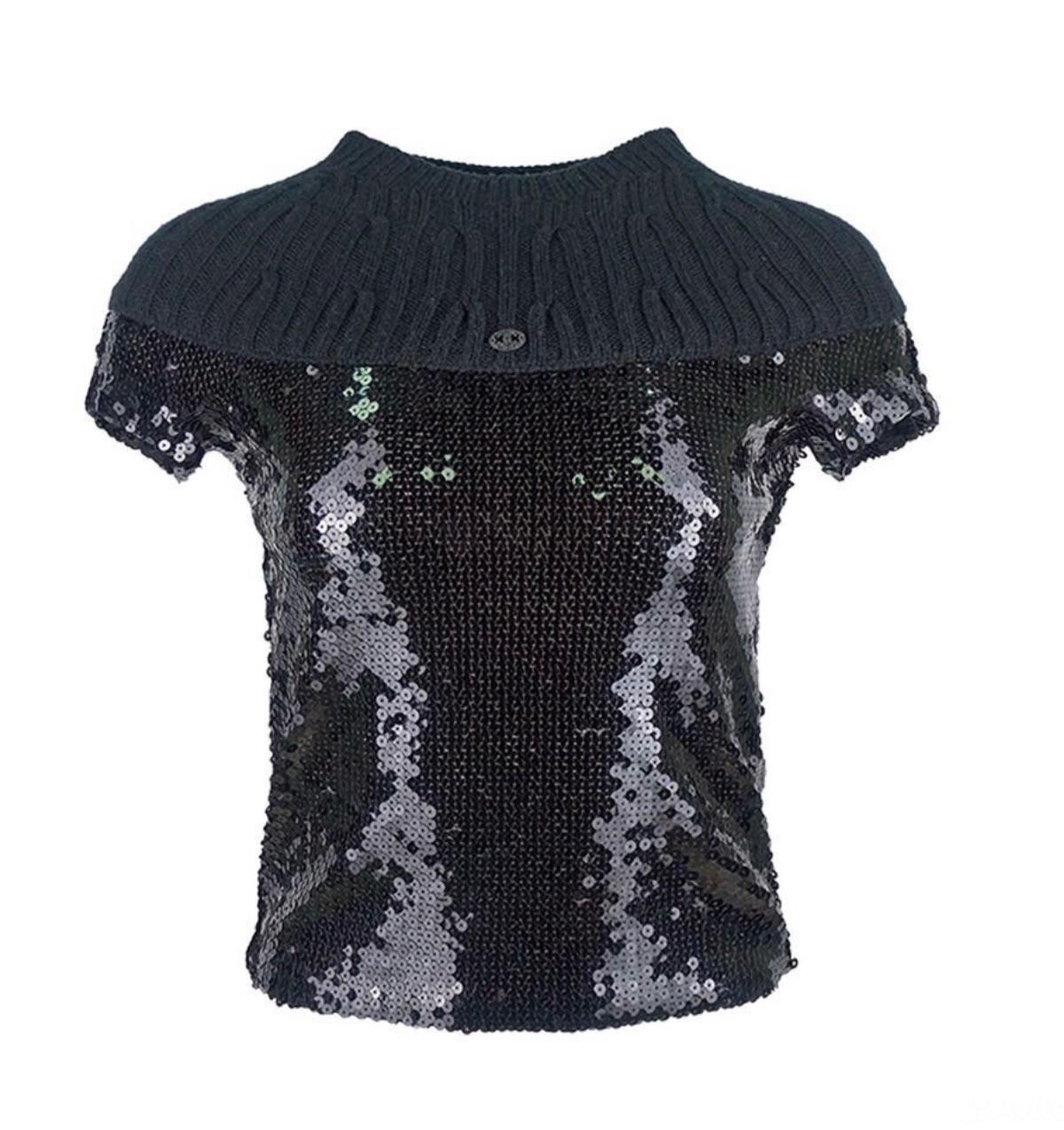 Chanel Black Cashmere Sequin Embellished Top | Hardly Ever Worn It