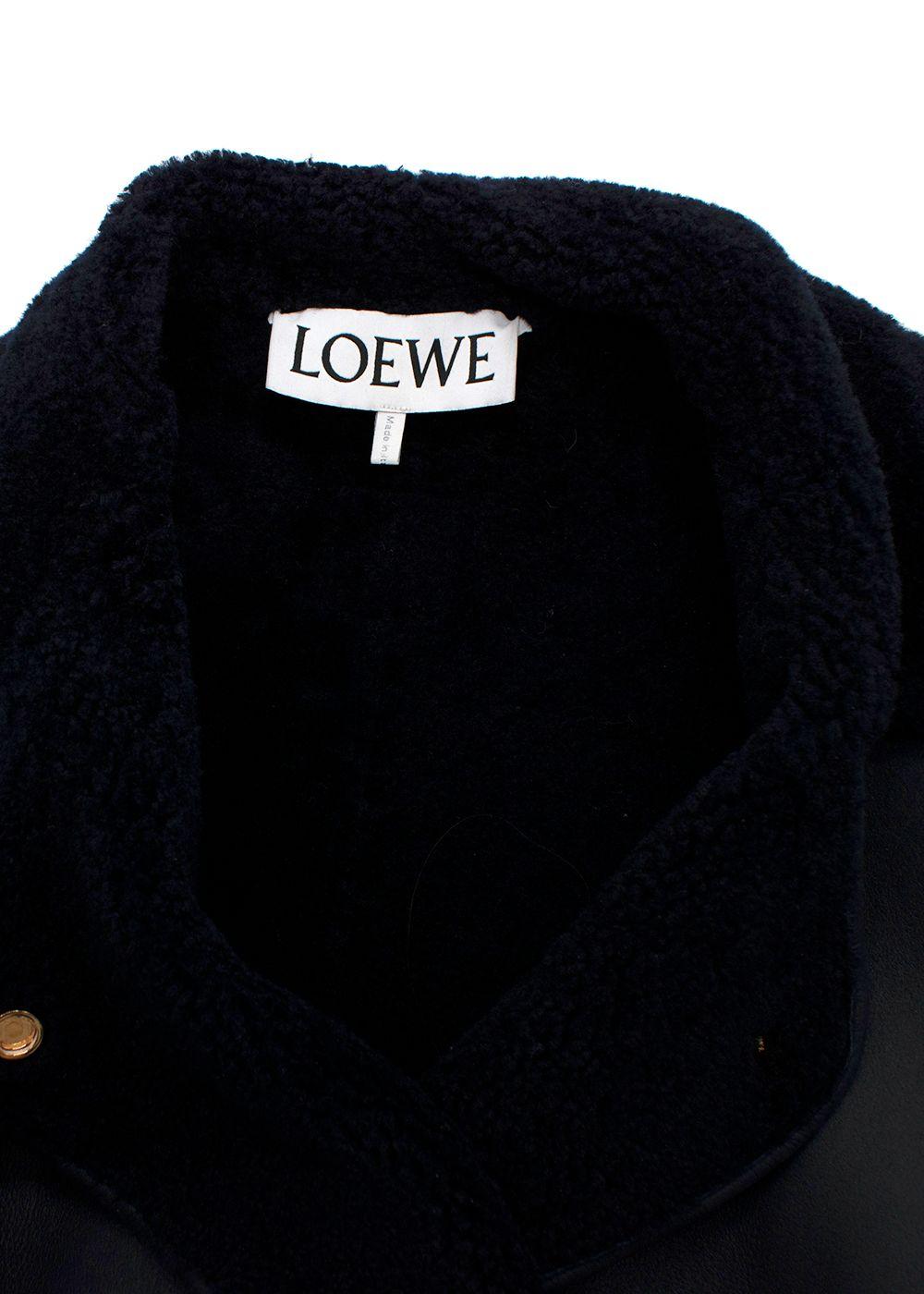 Loewe Oversized Navy Gold Button Detail Shearling Jacket | S | Hardly ...
