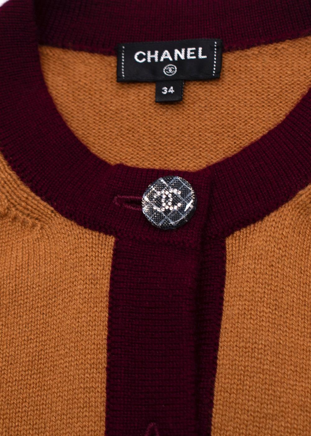 Chanel Mustard/Burgundy Trim Cashmere Cardigan | XXS | Hardly Ever Worn It
