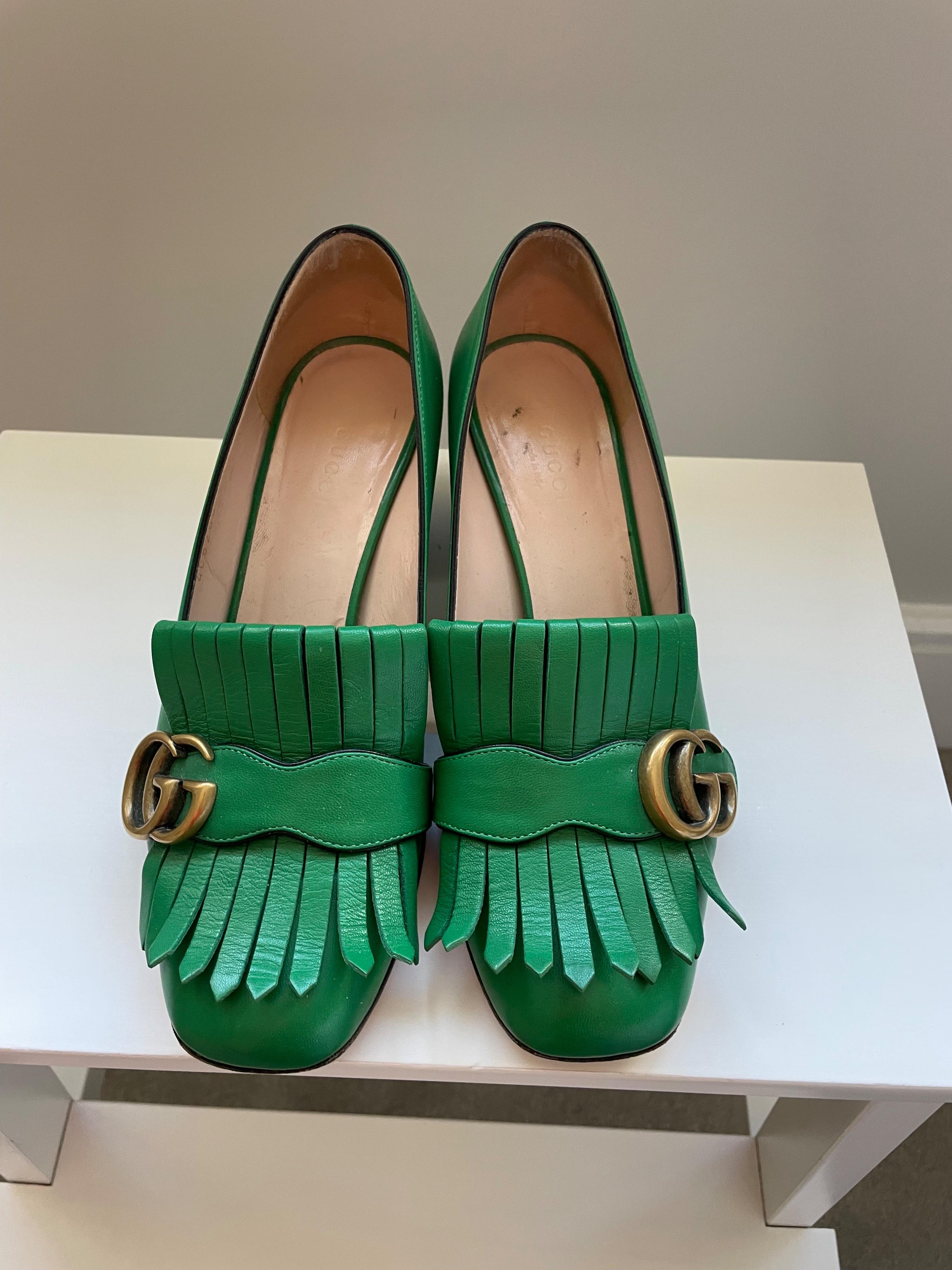 Gucci Green Leather Fringe Marmont Heels | 37 | Hardly Ever Worn It