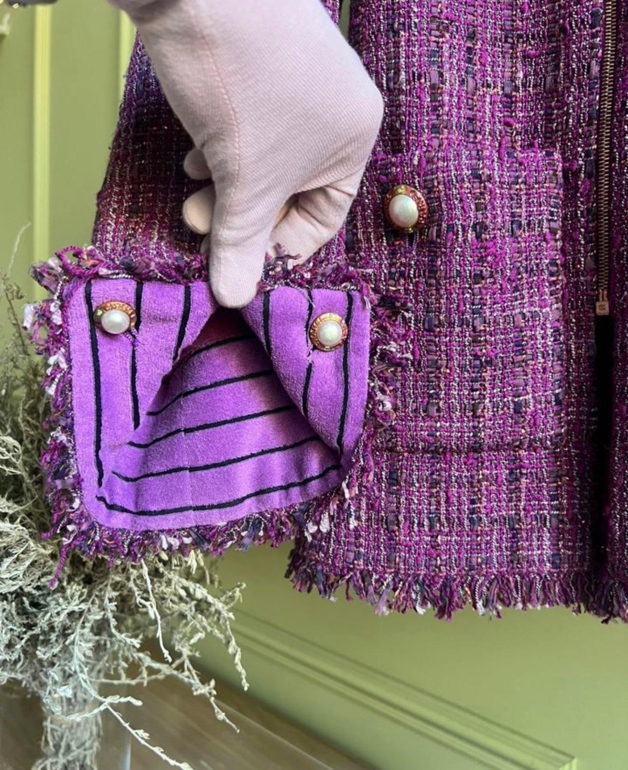 Chanel Purple Tweed Jacket with Faux Pearl Button Detail | S | Hardly ...