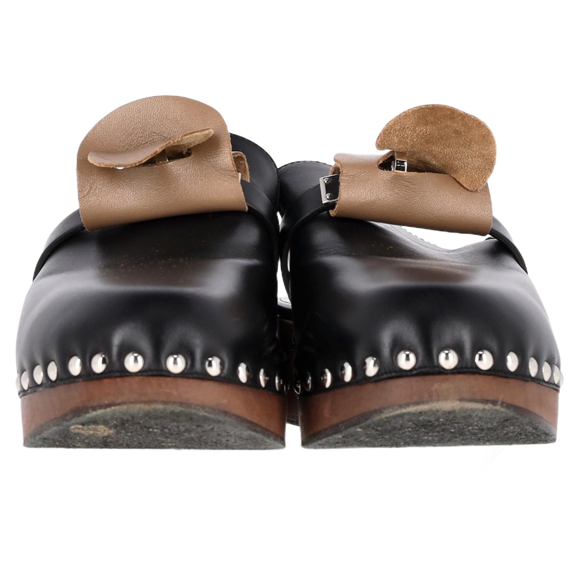 Hermes Hermès Black Leather Carlotta Clogs | 38 | Hardly Ever Worn It