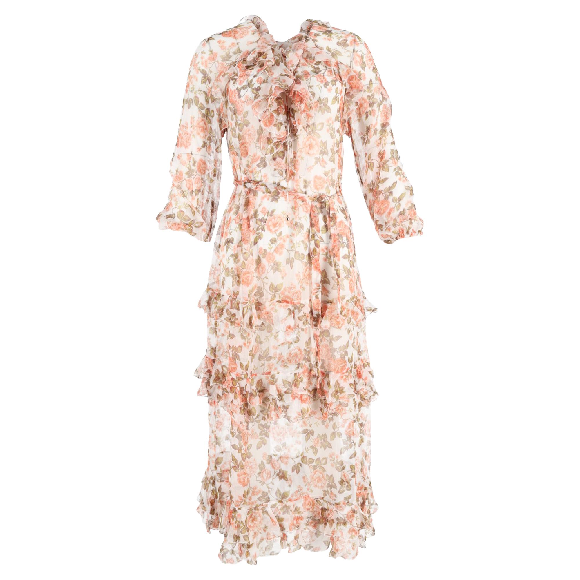 Zimmermann Floral Pink Radiate Frill Midi Dress | XS | Hardly Ever Worn It