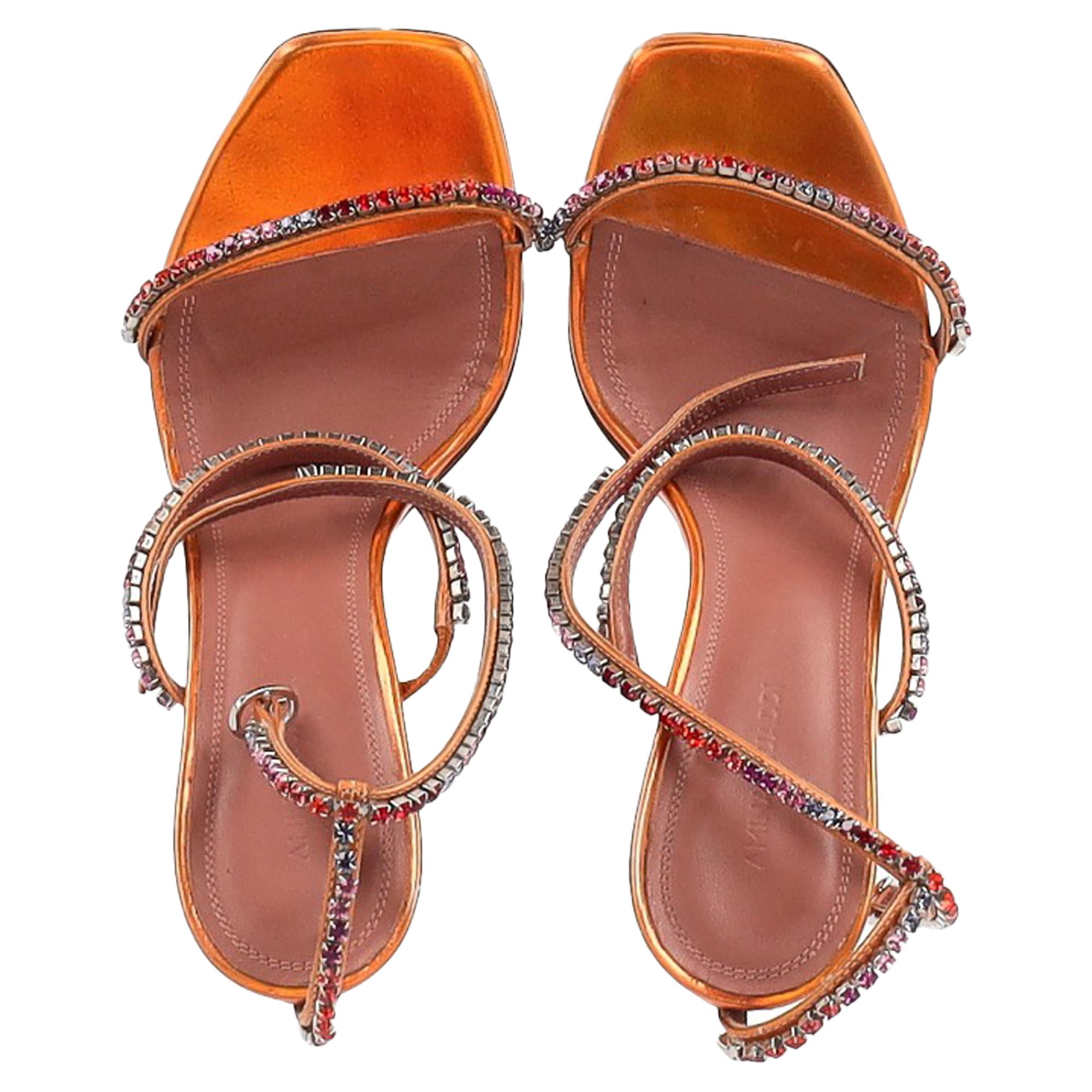 Amina Muaddi Orange Gilda Embellished Ankle Strap Heels | XXS | Hardly ...
