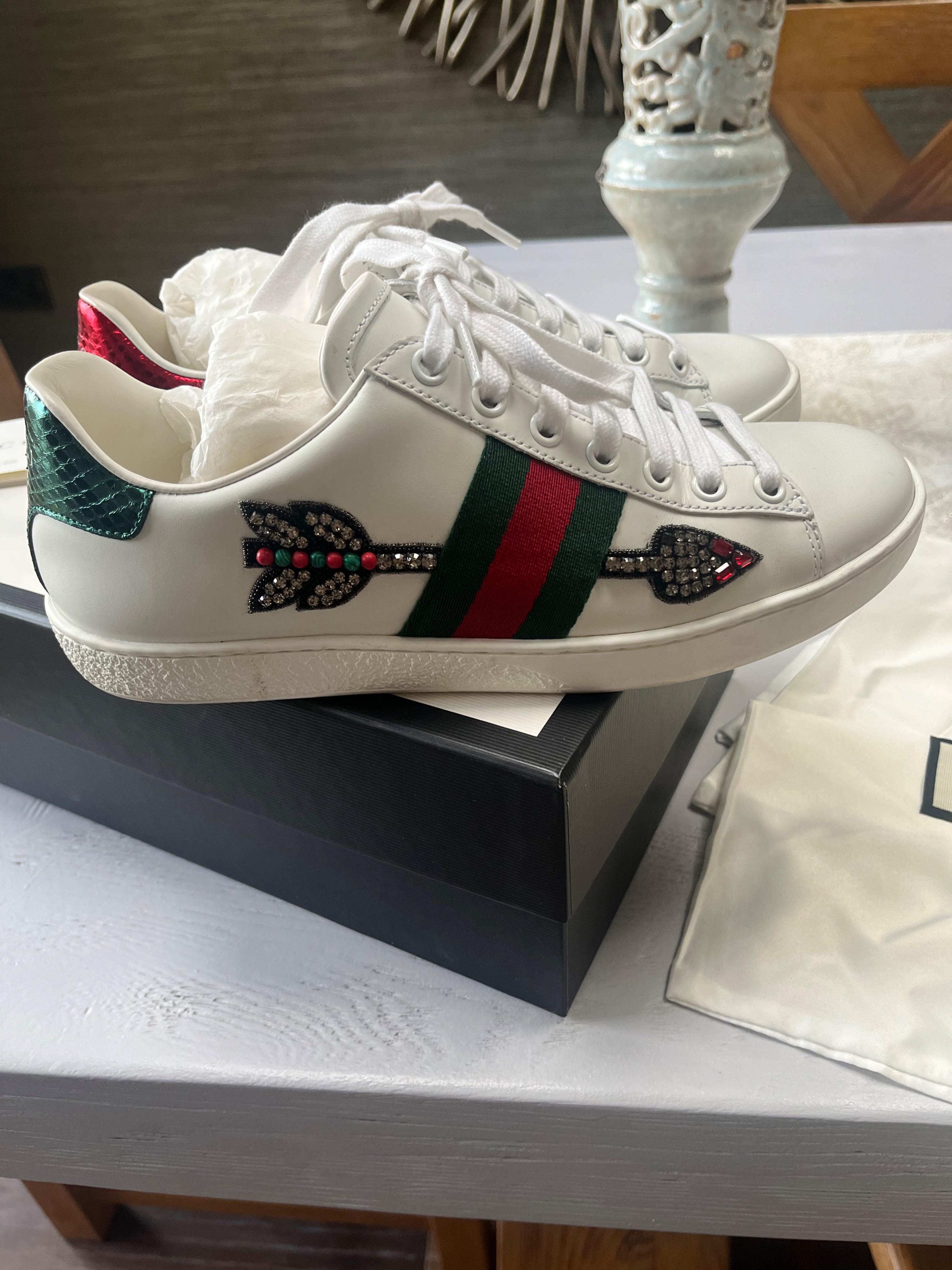 Gucci White Arrow Embellished Ace Sneakers | 37 | Hardly Ever Worn It