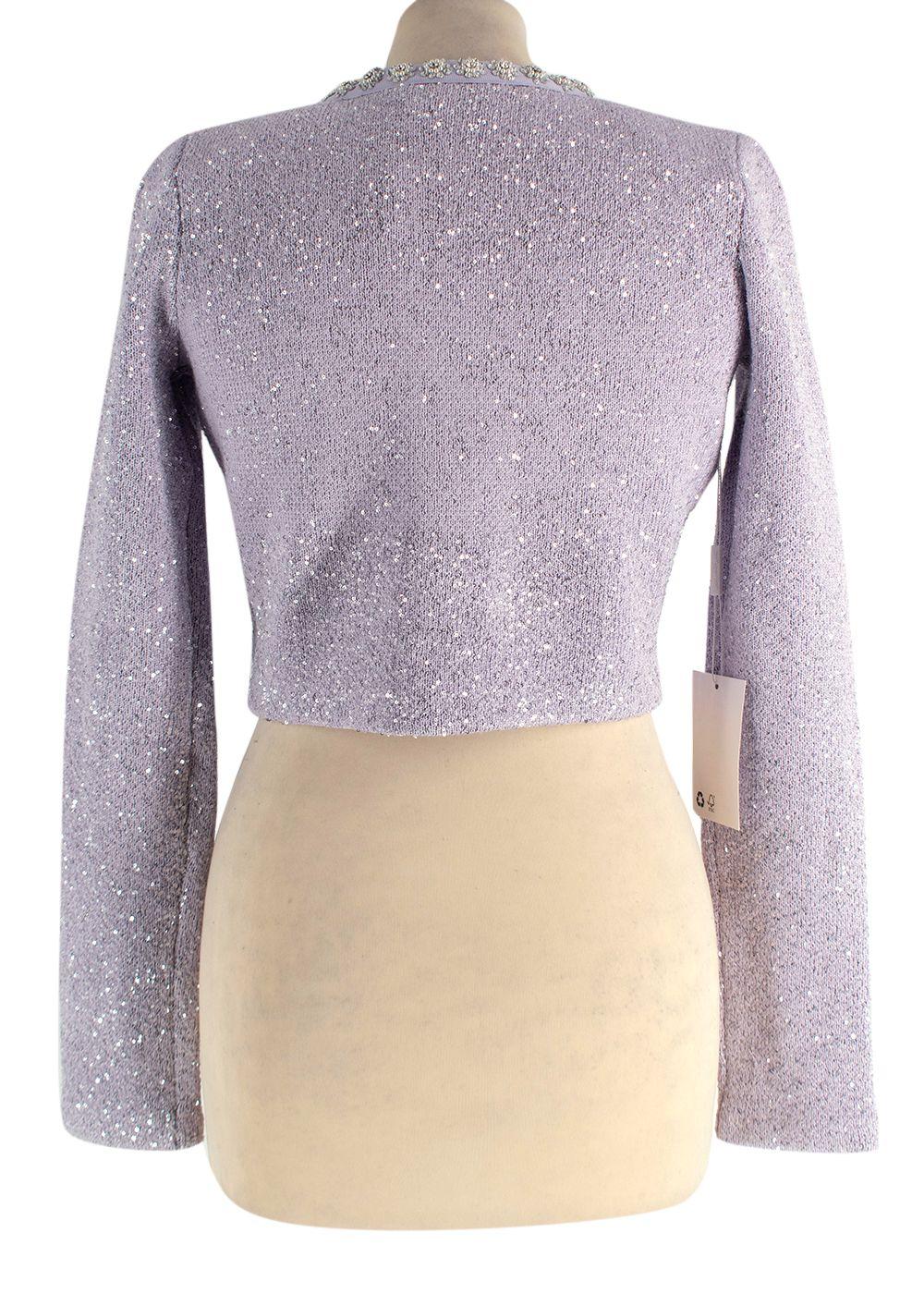 Self Portrait Lilac Cropped Crystal-Embellished Metallic Cardigan | M ...