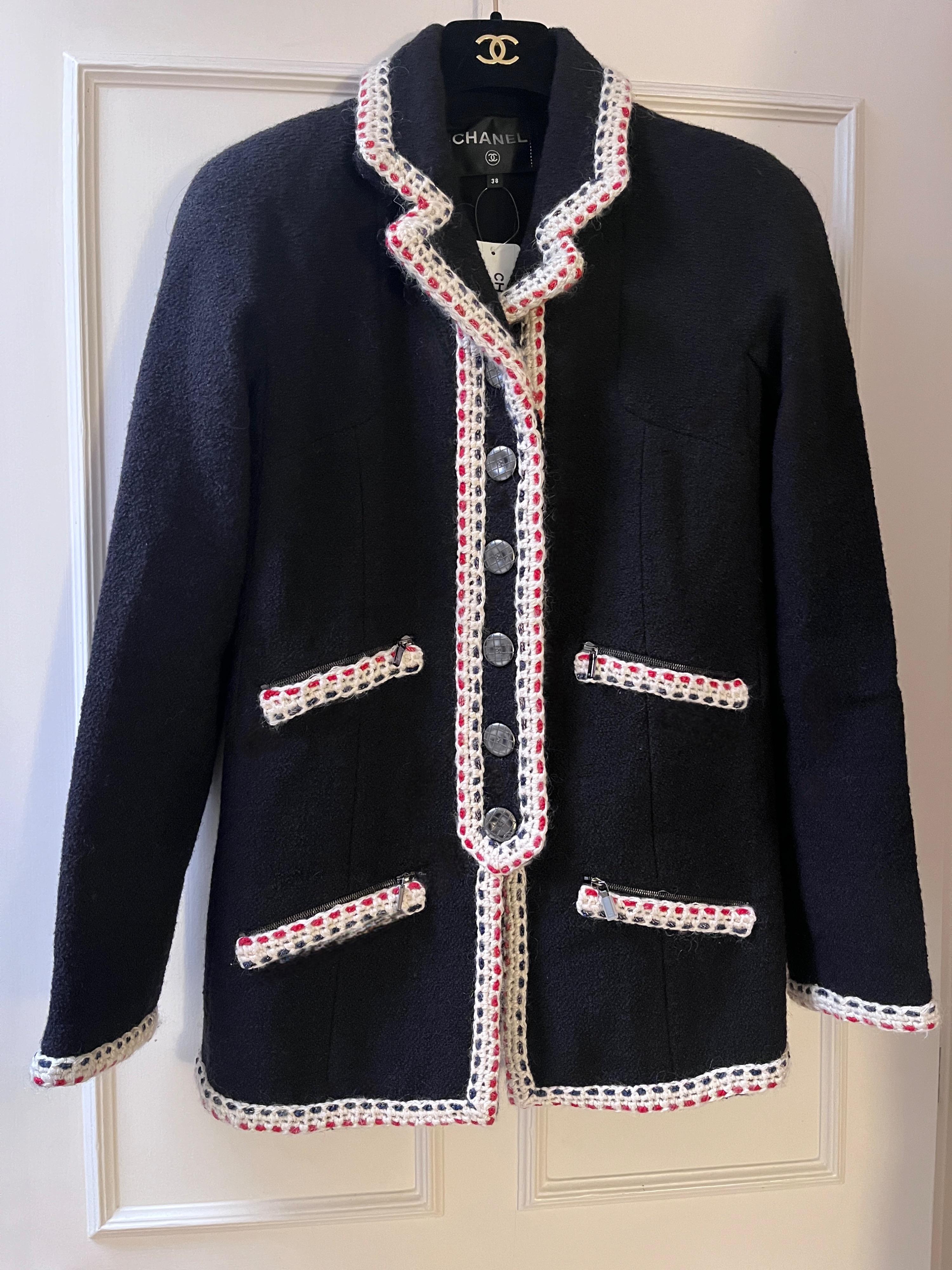 Chanel Navy Blue Tweed Jacket with Braided Trim | S | Hardly Ever Worn It