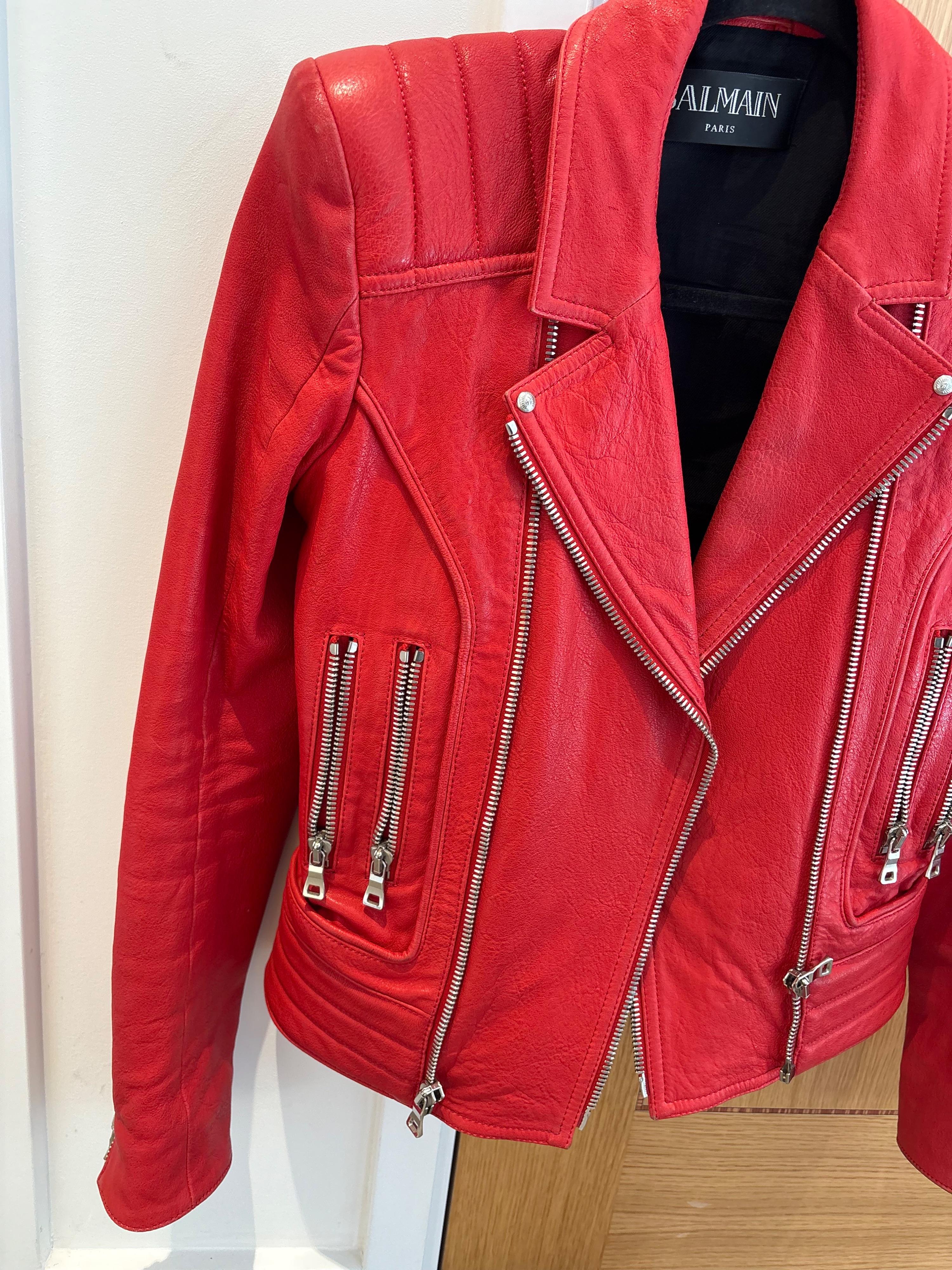 Balmain Red Leather Biker Jacket | XS | Hardly Ever Worn It