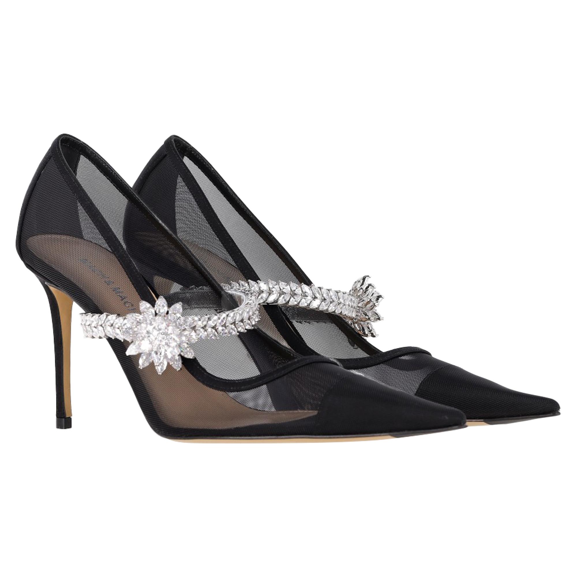 Mach & Mach Black Mesh Lotus Flower Heels | 39.5 | Hardly Ever Worn It