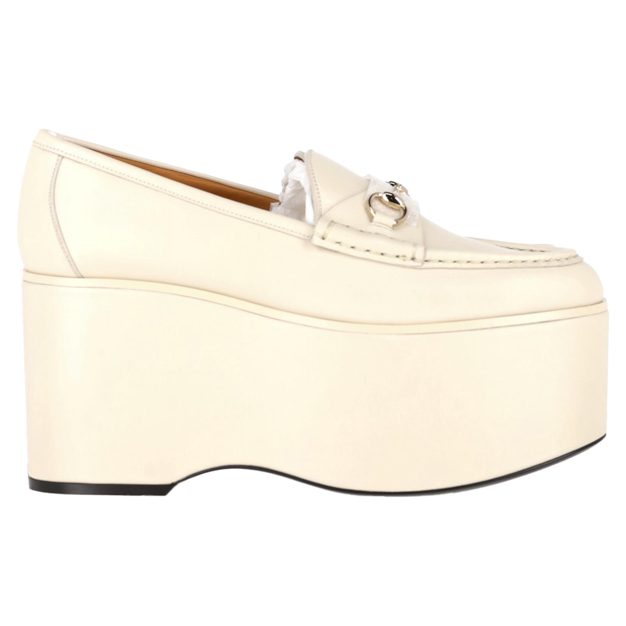 Gucci White Leather Horsebit Platform Loafers | 39 | Hardly Ever Worn It