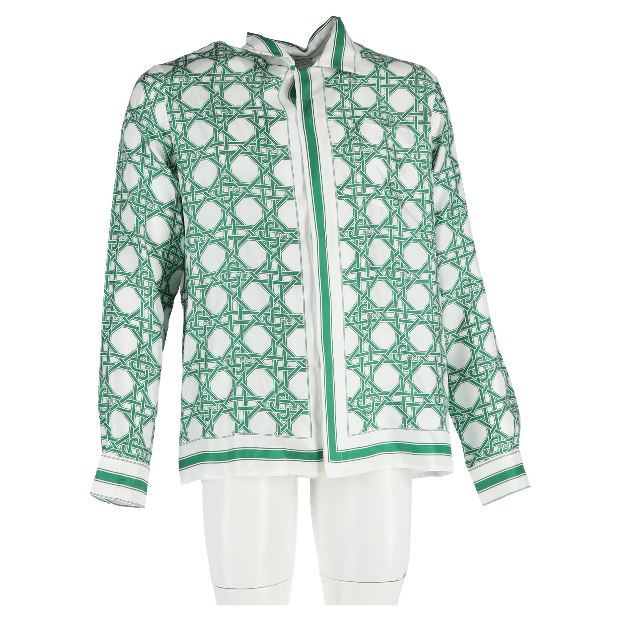 Casablanca Green And White Silk Geometric-Pattern Shirt | S | Hardly Ever Worn It