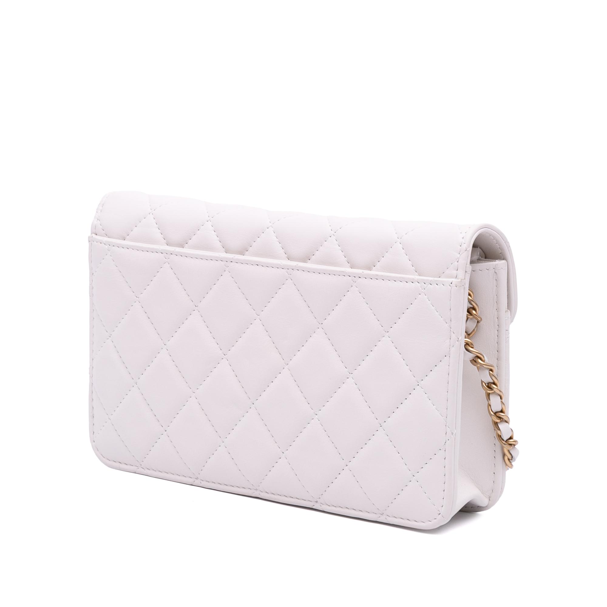 Chanel White Calfskin Medium Quilted Enchained Flap | One Size | Hardly ...