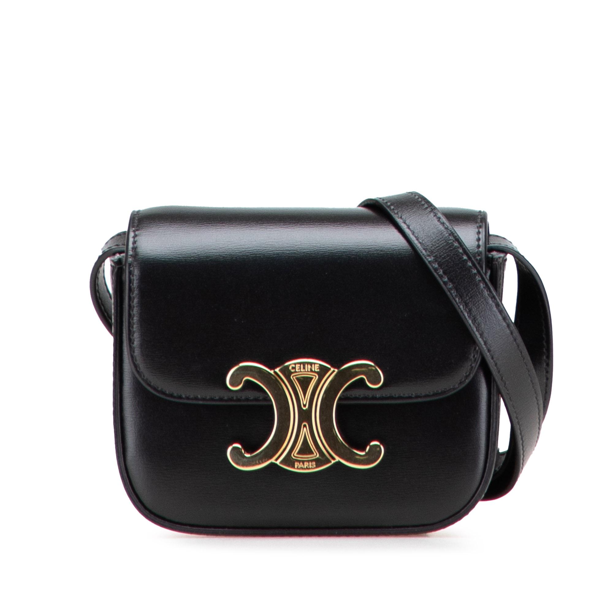Celine Black Mini Shiny Calfskin Triomphe Crossbody | One Size | Hardly ...